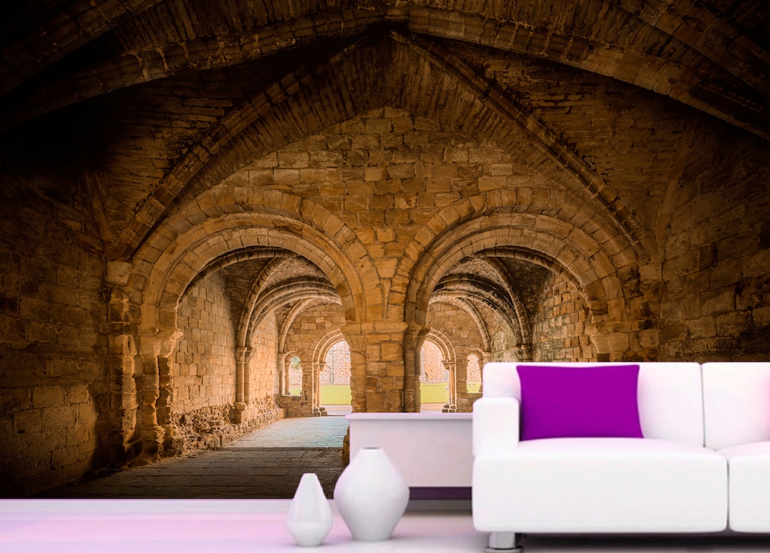 Ancient Castle Interior Wallpaper Stone Arch Print Wall Fine Art Photo ...