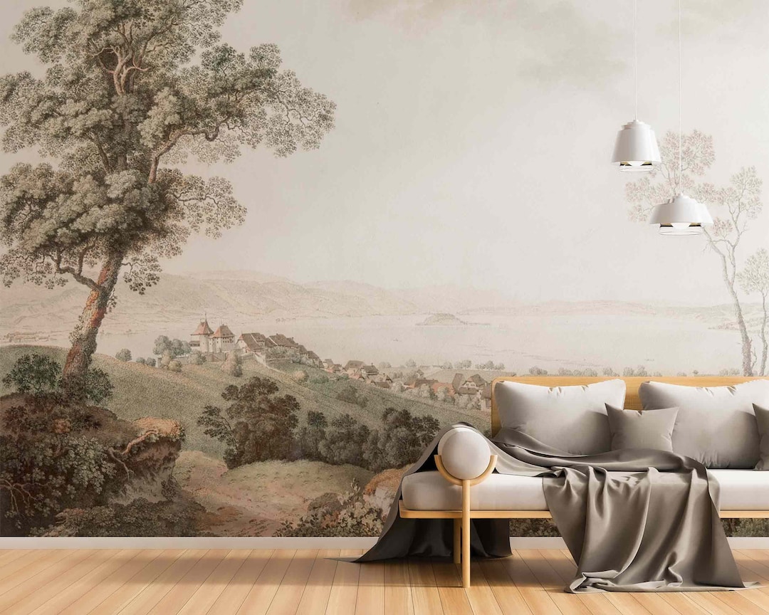 Victorian Style Tree Nature Vintage Wallpaper Painting Rustic Light ...