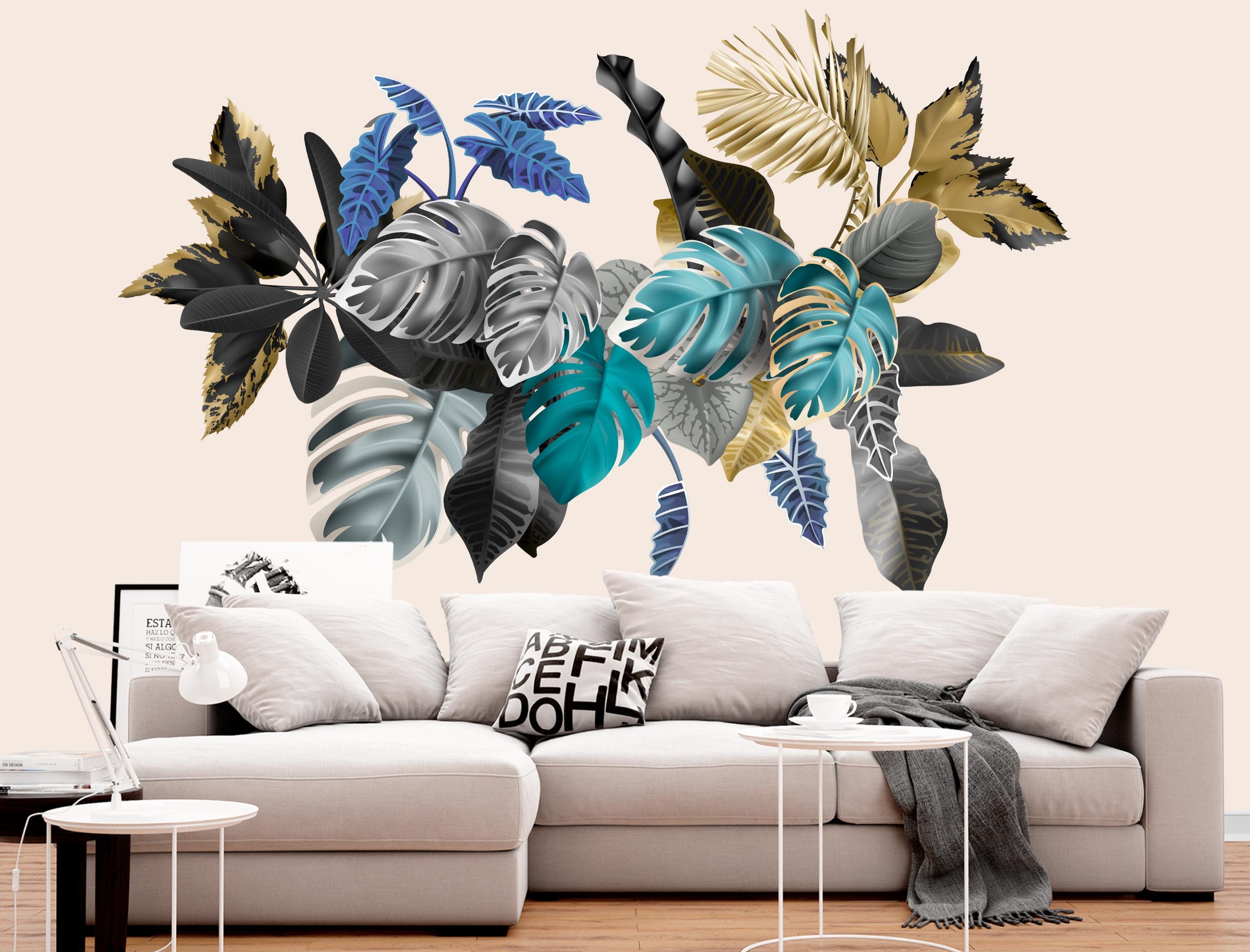 Tropical Leaves Wall Decals Large Palm Leaf Wall Sticker Etsy