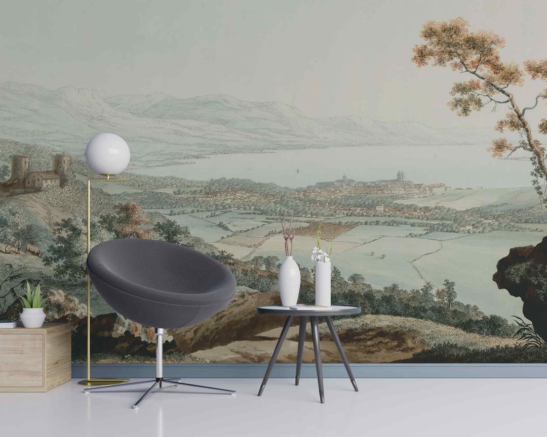 Victorian Landscape With Seaside Town and Mountains Removable or ...