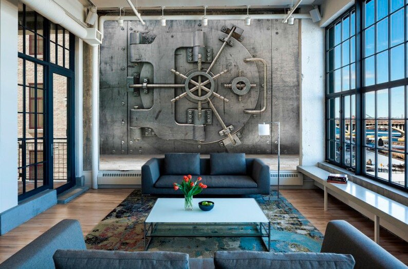 Metal Door Bank Wallpapers Print Steel Door Decor Removable Wallpaper ...