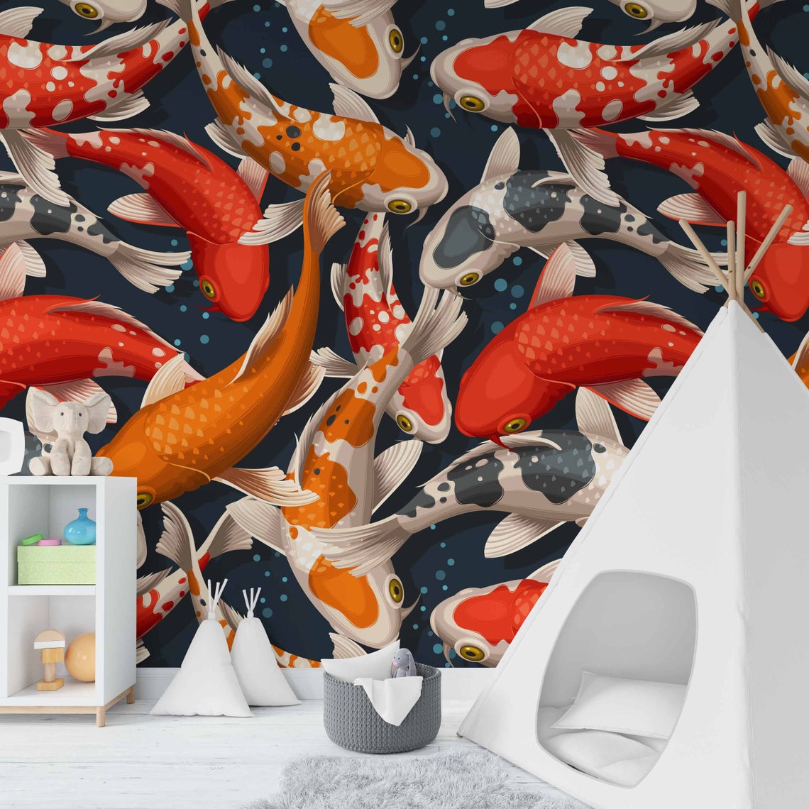 3D Koi Fish Wallpaper Japanese Pond Fish Self-adhesive Large | Etsy