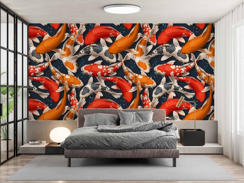 3D Koi Fish Wallpaper Japanese Pond Fish Self-adhesive Large | Etsy