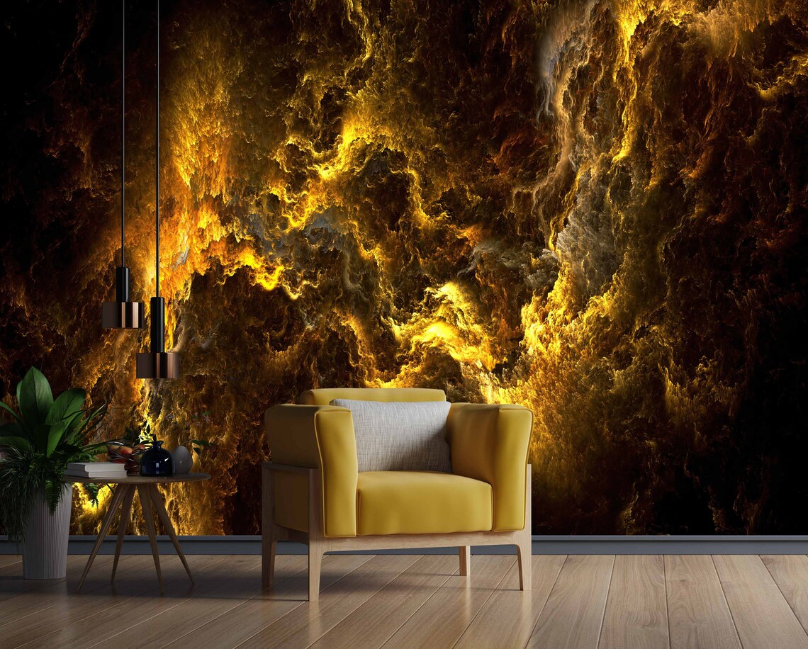 Dark Brown & Gold Marble Wall Mural for Living Room Black - Etsy