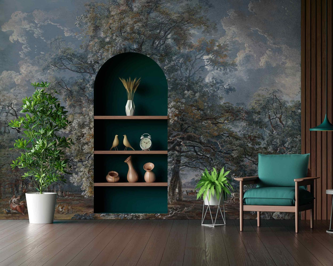 Vintage Forest Wallpaper Mural, Removable Landscape Wall Decor - Etsy UK