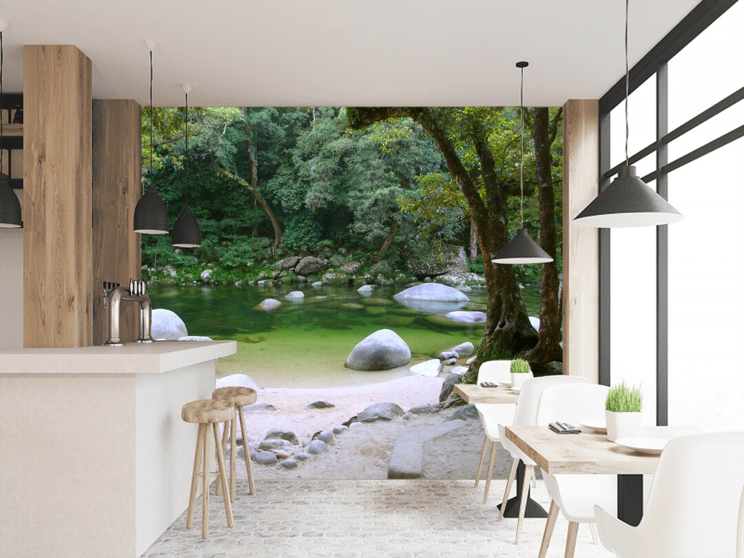Tree Paper Wall Mural Lake in Green Forest Wall Decor Scenic Landscape ...