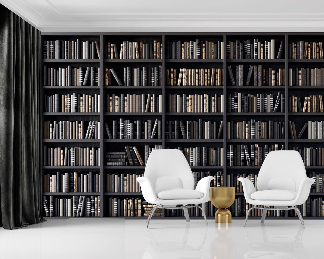 Shelves With Retro 3D Books Mural Vintage Brown Library Removable or ...