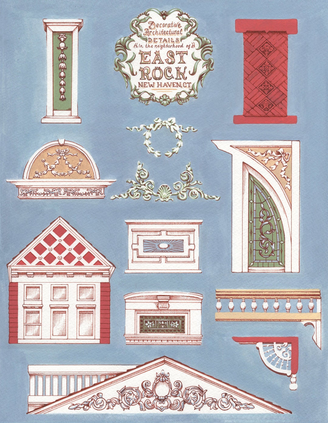 Illustration of Decorative Architectural Elements - Original - Etsy