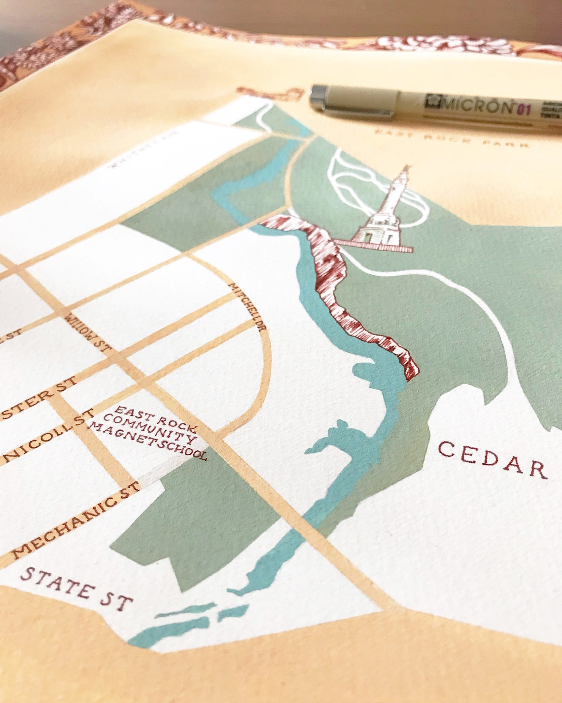 Illustrated Map of East Rock, New Haven, CT - Original - Etsy