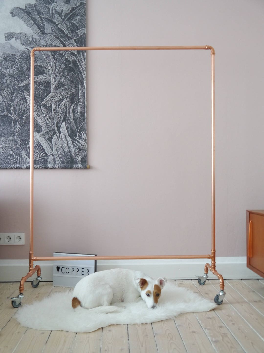Copper Clothes Rack With Wheels Industrial Design Clothes Rail Wardrobe ...