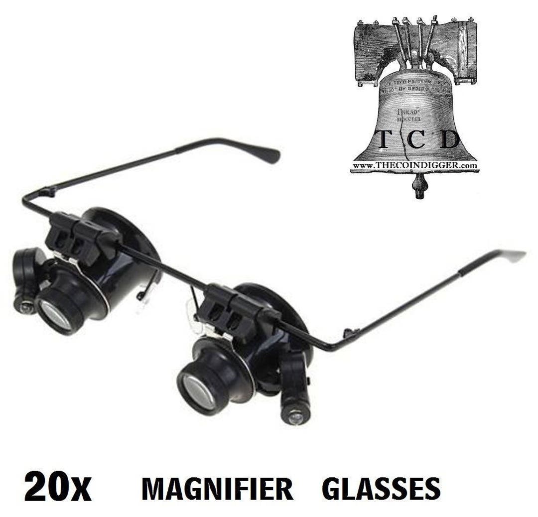 20x Magnifier LED Dual Magnifying Glasses 4 in 1 Coin Stamp Currency ...