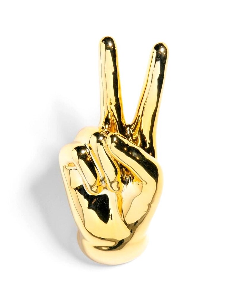 Ceramic Gold Peace Hand Sign Sculpture Wall Mount 9" Art Decor Gift ...
