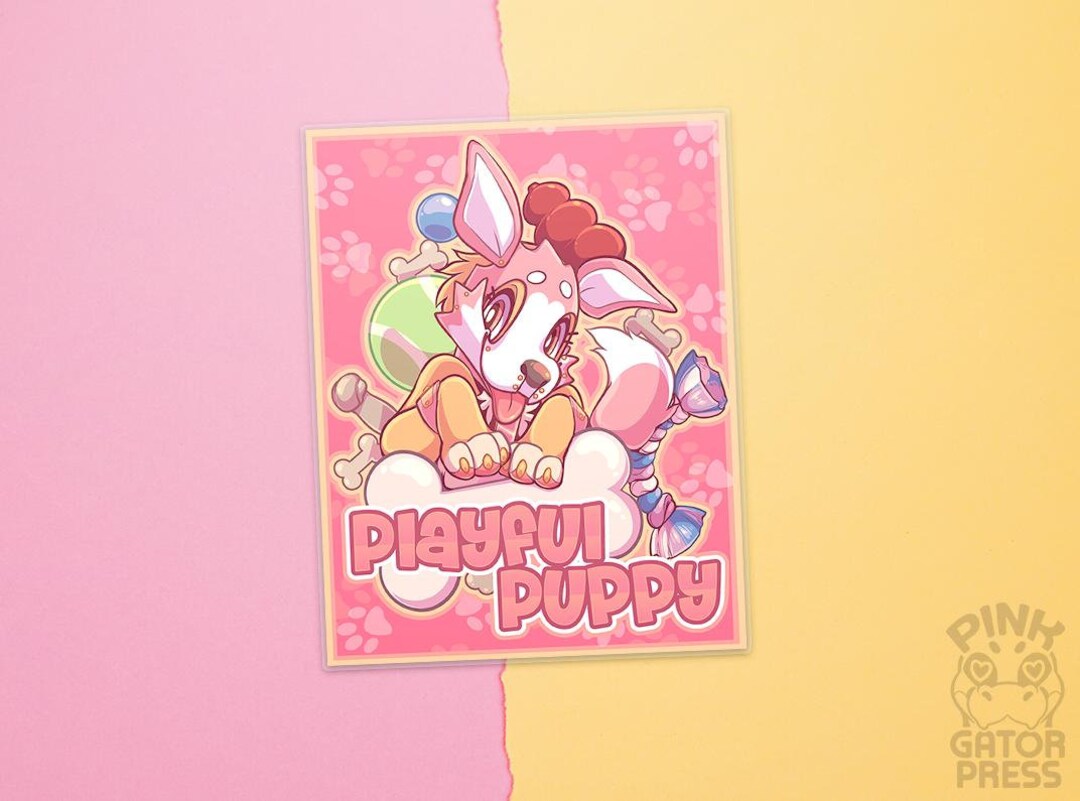 Pink Playful Puppy Convention Badge Cute Furry ID - Etsy