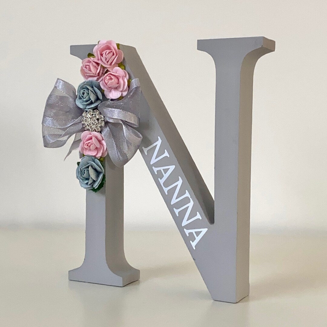 Personalized Nanna Gift: Grey Painted Wooden Letter With Pastel Paper ...