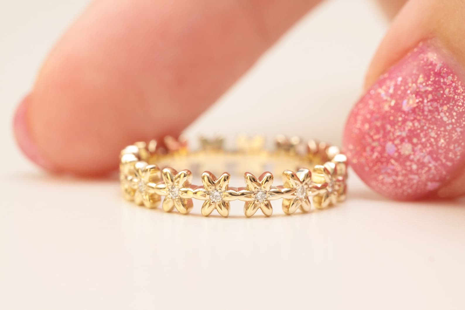 Diamond Eternity Flower Wedding Band Gold Daisy Ring - Etsy