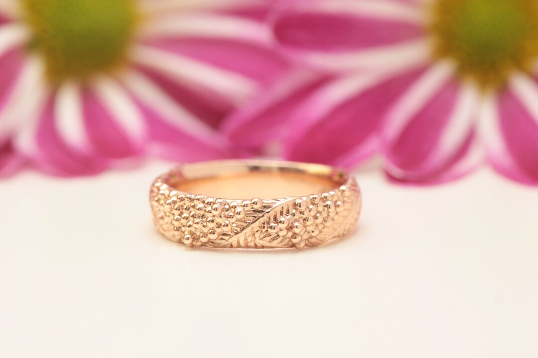 Wide Wattle Ring, 14k Rose Gold Leaf Wedding Ring, Rose Gold Ring ...