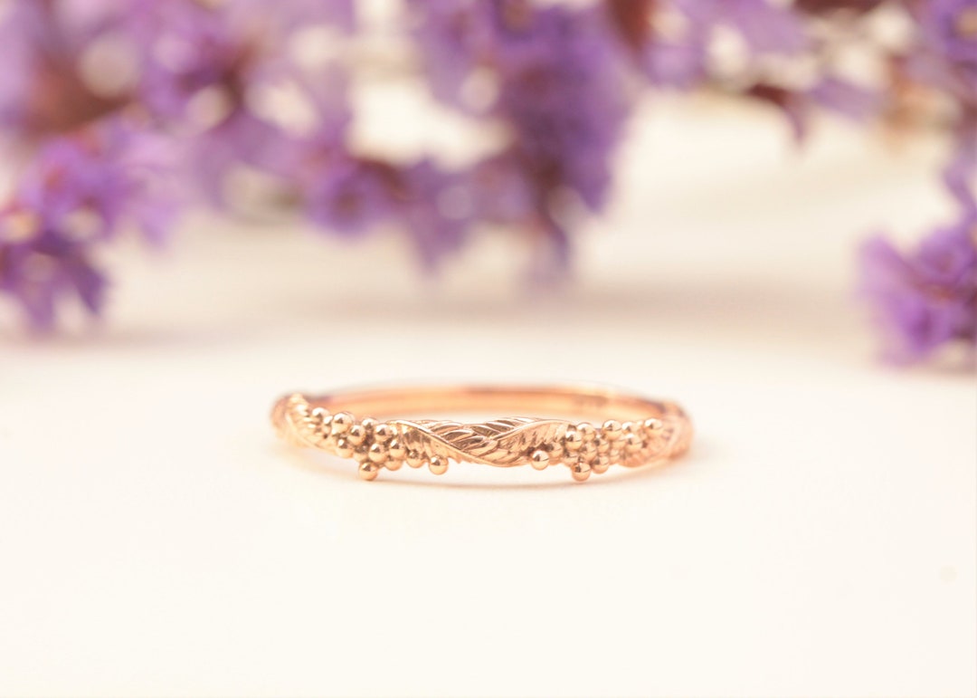 Wattle Ring, 14k Rose Gold Leaf Wedding Ring, Rose Gold Ring, Solid ...