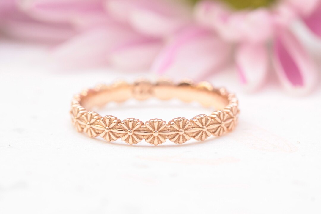 Daisy Eternity Wedding Ring, Delicate Wedding Ring, Rose Gold Ring ...