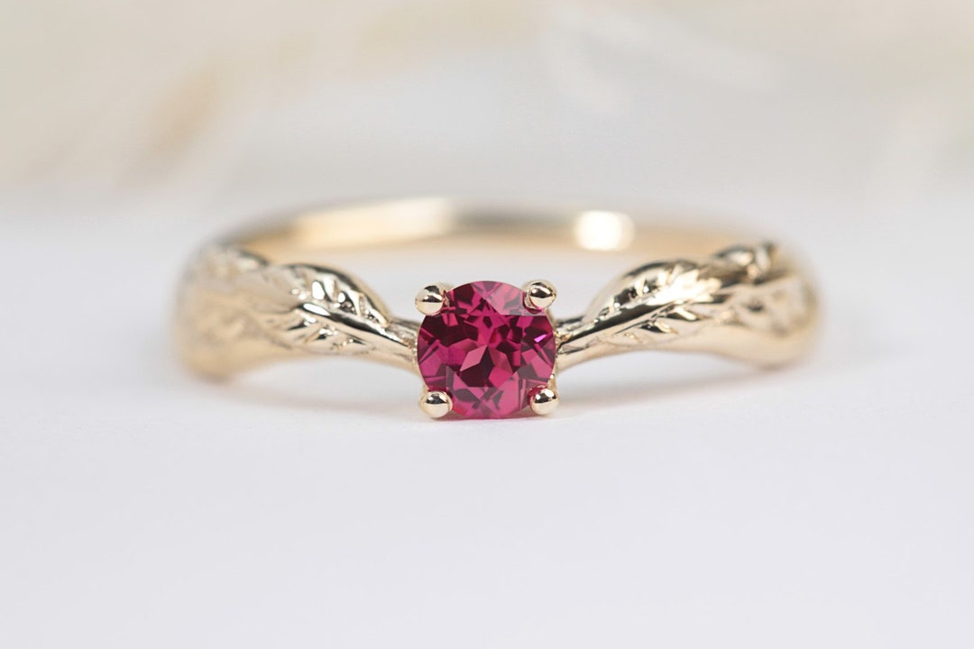 Ruby Leaf Ring, Leaf Engagement Ring, Lab Ruby Ring, Alternative ...