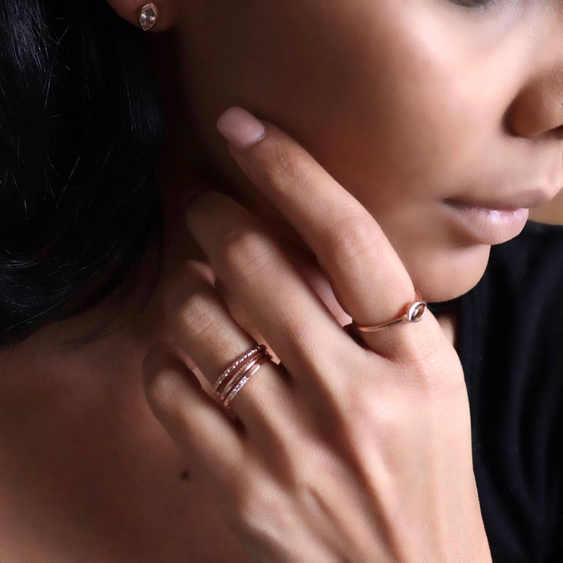 Eternity Heart Ring, Half Eternity Rose Gold Heart Ring, Dainty Heart ...