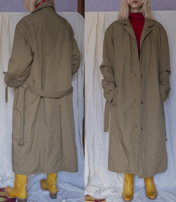 Vintage Bogner Trench Coat Jacket in Khaki. 90s Belted Long Vintage Bogner Trench Coat Jacket in Khaki. 90s Belted Long