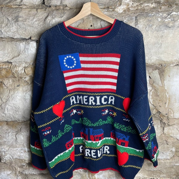 American Flag Knit Sweater - Etsy