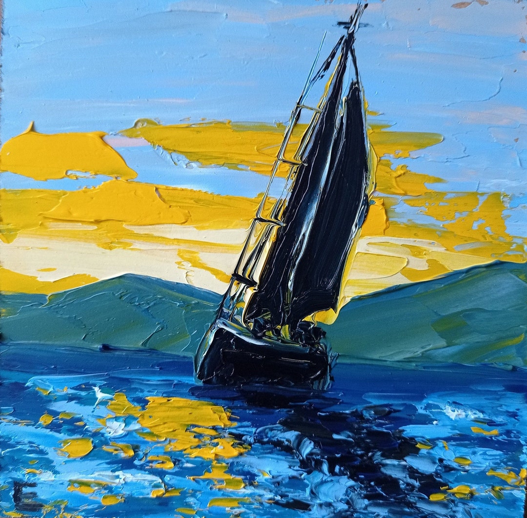 Sailboat Sunset Seascape Original Painting Sky Artwork Sailboat Rich ...