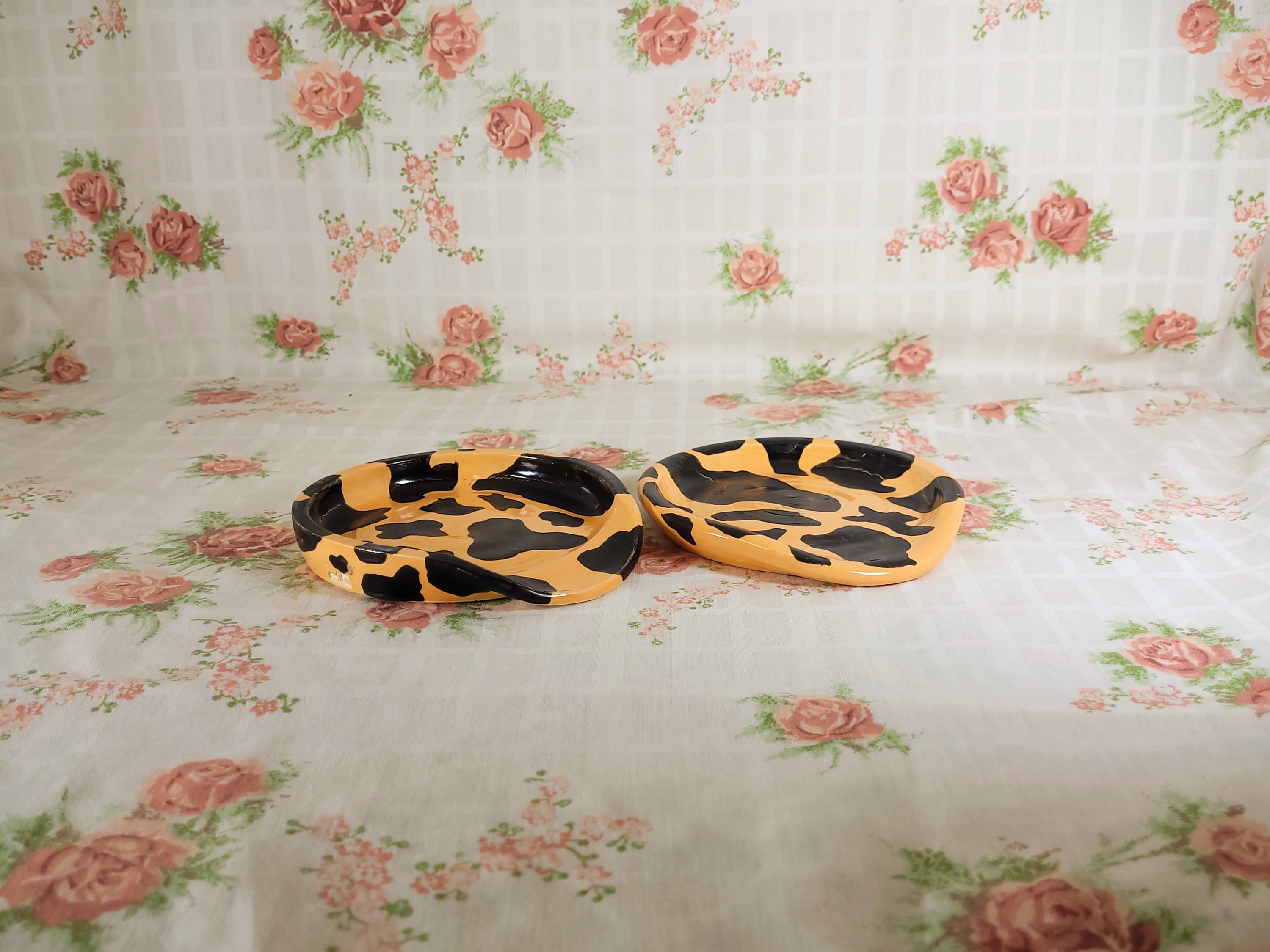 Cow Print Handmad Orange Ceramic Spoon Rest - Etsy