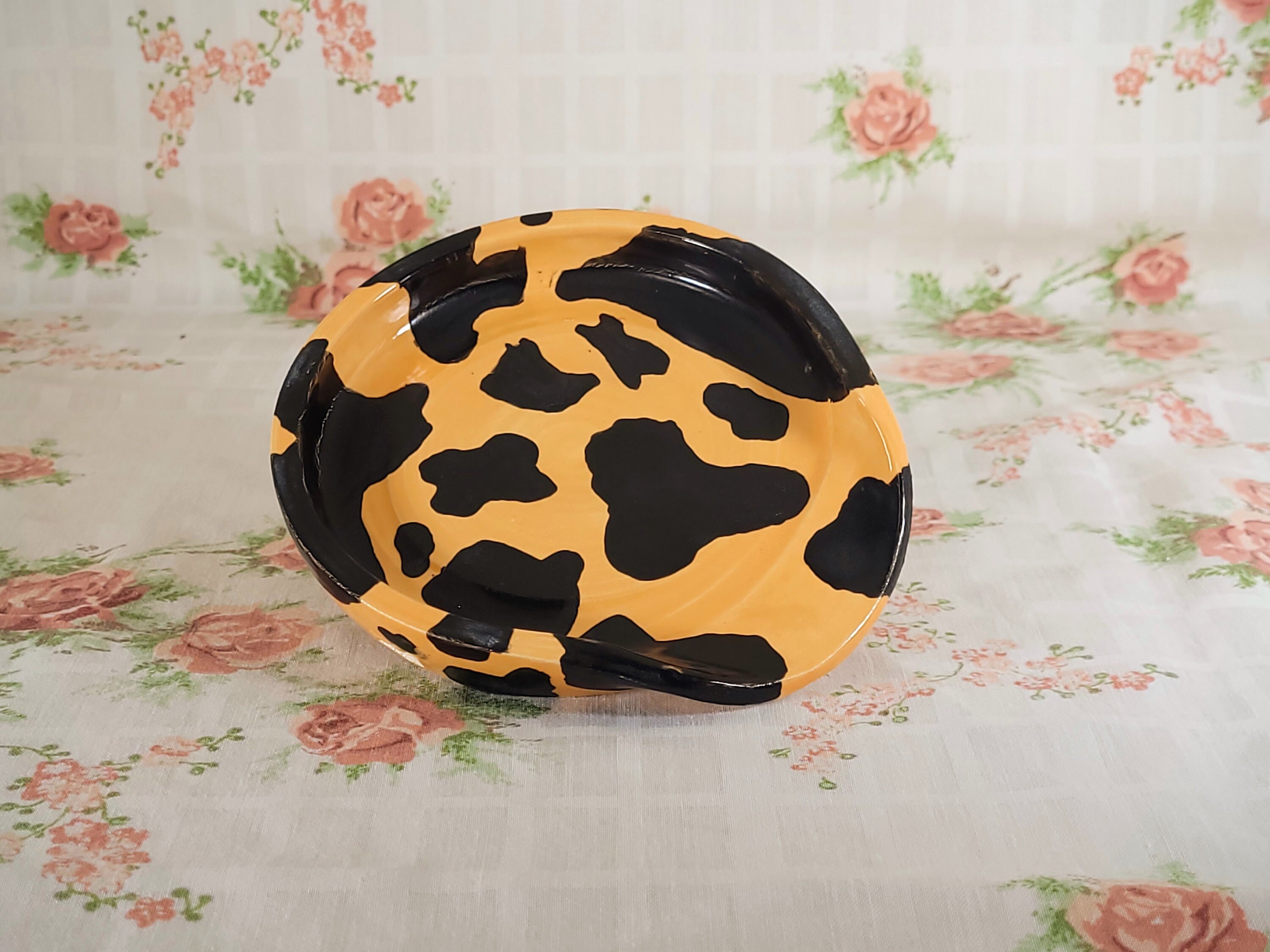 Cow Print Handmad Orange Ceramic Spoon Rest - Etsy