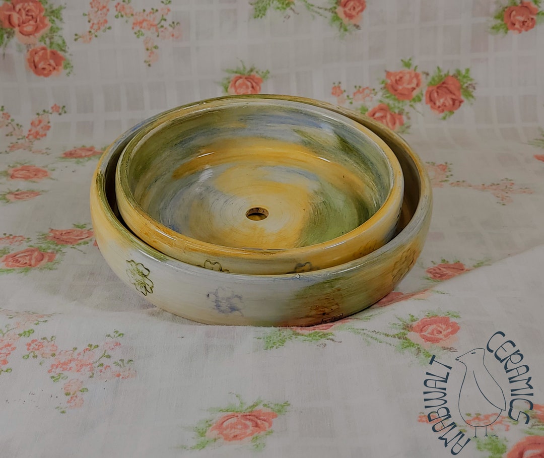 Low Ceramic Planter Yellow and Flowers - Etsy