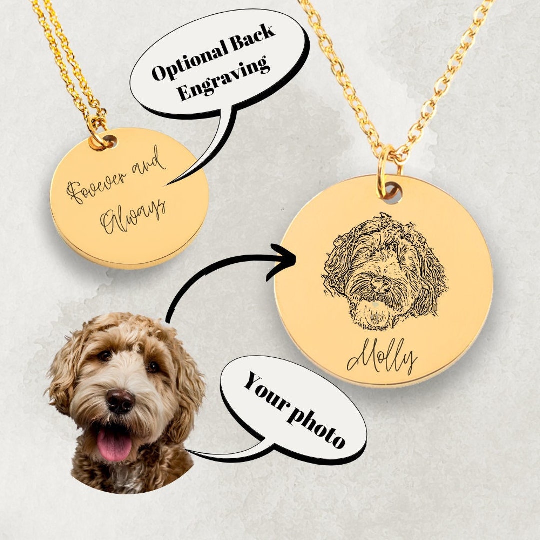 Custom Pet Portrait Dog Portrait Necklace Engraved Portrait From Photo ...