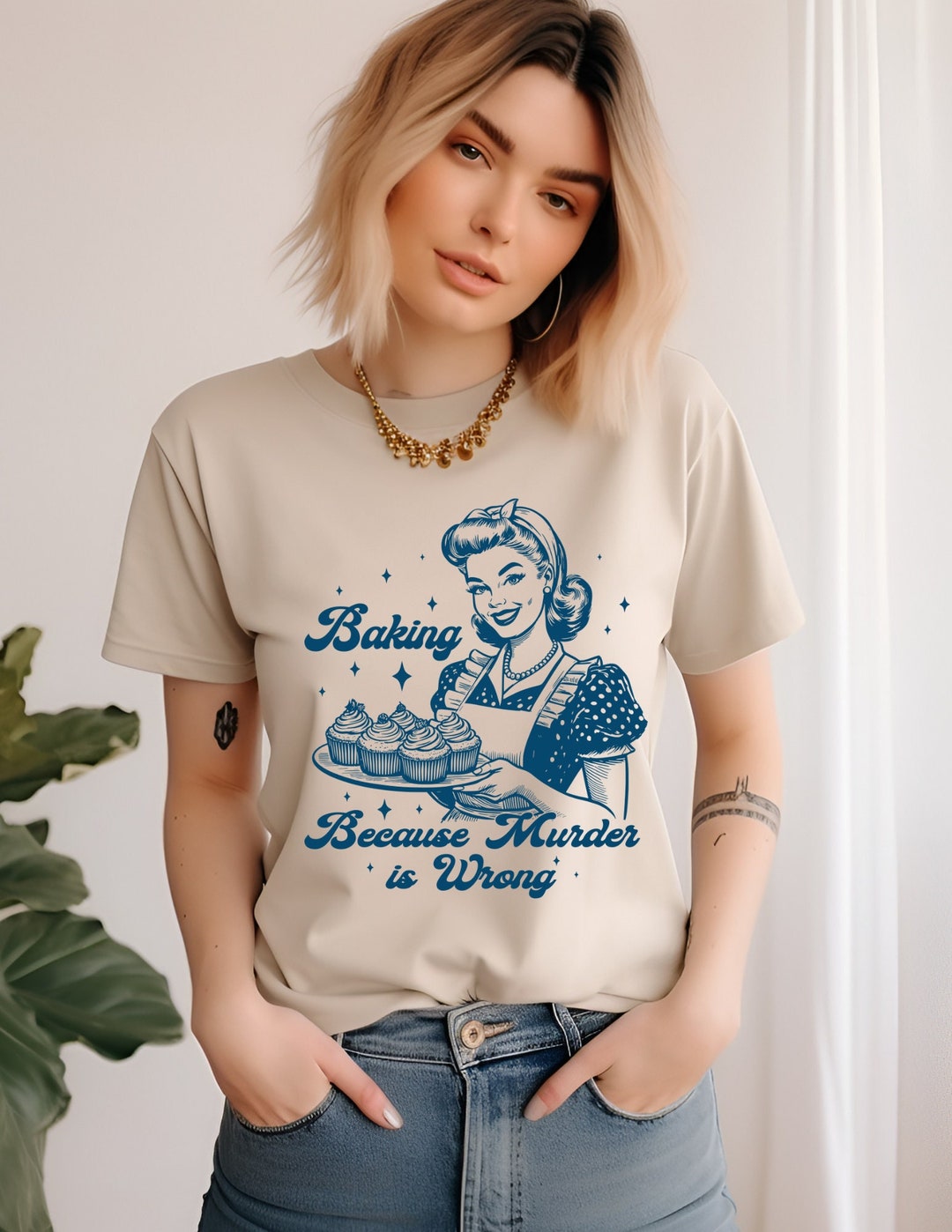 Baking, Because Murder is Wrong Funny Classic Comfort Fit T Shirt ...