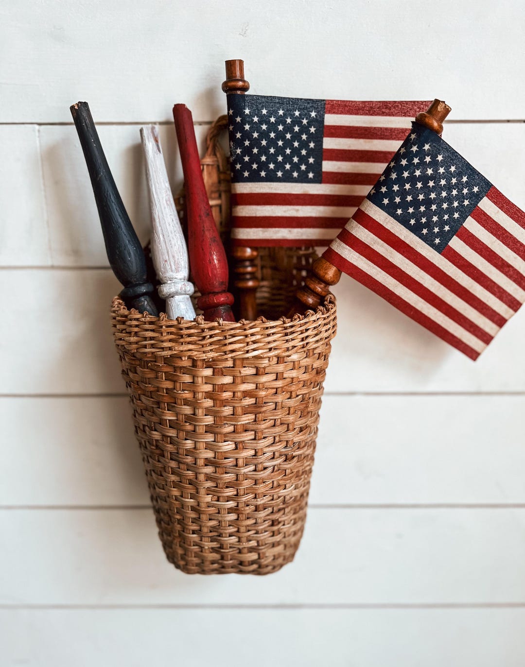 Patriotic Spindles, Springs, Spindle Flags, Salvaged Wood Spindle Base ...