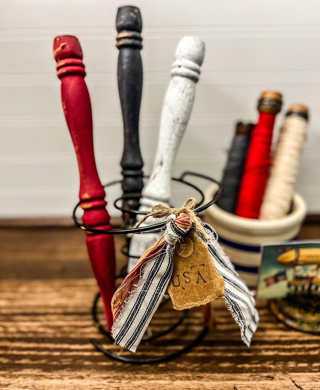 Vintage Inspired Rustic Patriotic Spindles & Springs, Spindle Flags ...
