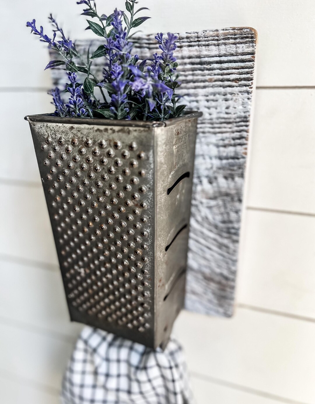 Vintage Cheese Grater Towel Rack With Florals // Primitive Decor - Etsy