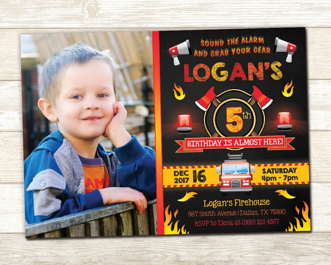 Firefighter Photo Party Invitation - Fireman Birthday Party ...