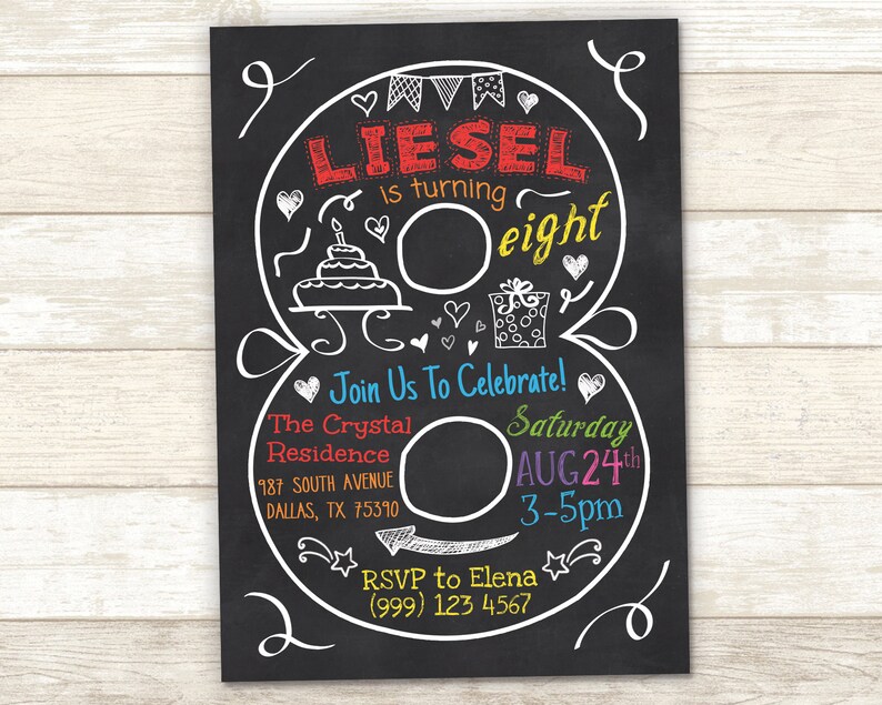 8th Birthday Party Invitation Chalkboard Invitation Eighth - Etsy