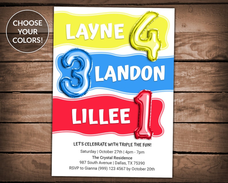 Sibling Triple Birthday Invitation Triple Birthday Party - Etsy