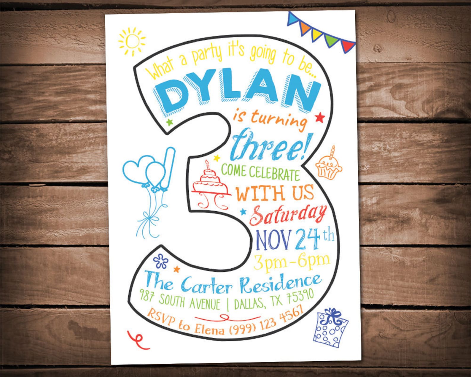 3rd Birthday Invitation Third Birthday Party Invitation | Etsy