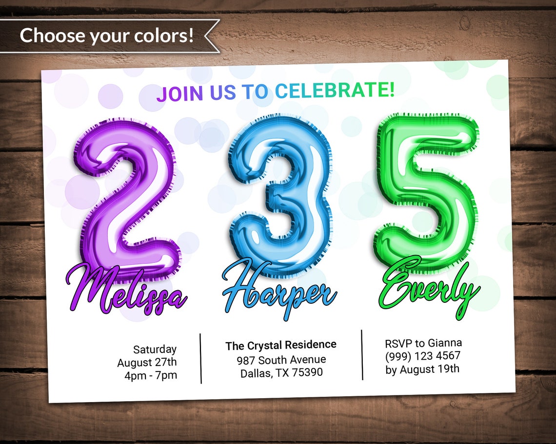 Sibling Triple Birthday Invitation Triple Birthday Party - Etsy