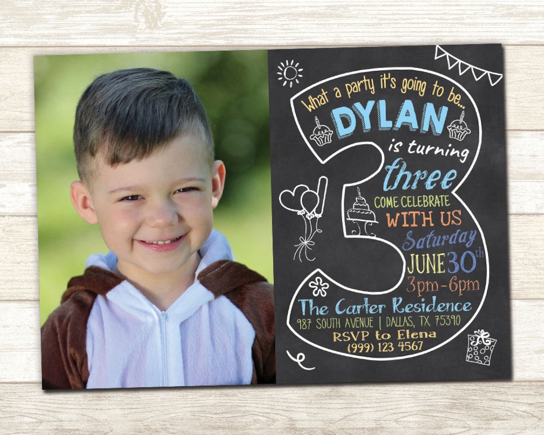 3rd Birthday Invitation Chalkboard Invitation Third Party - Etsy