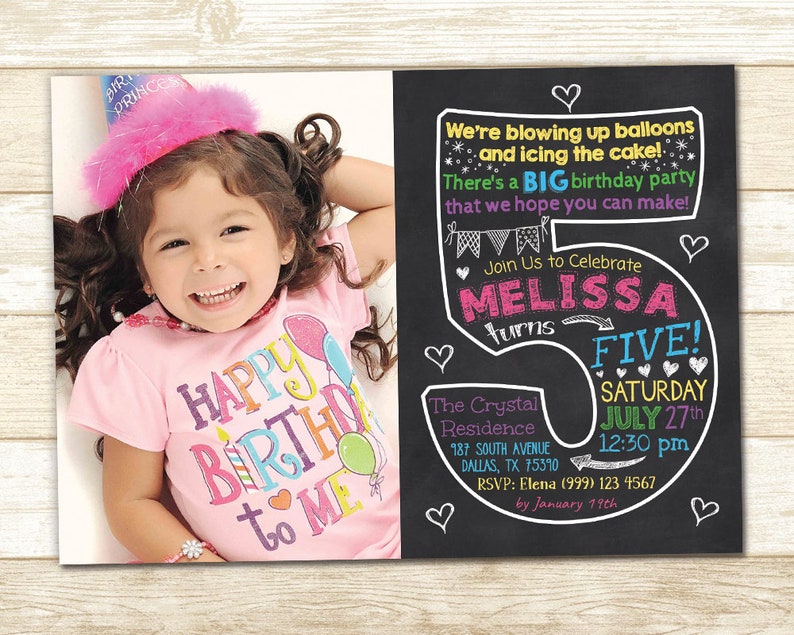 5th Birthday Party Invitation Chalkboard Invitation Fifth | Etsy