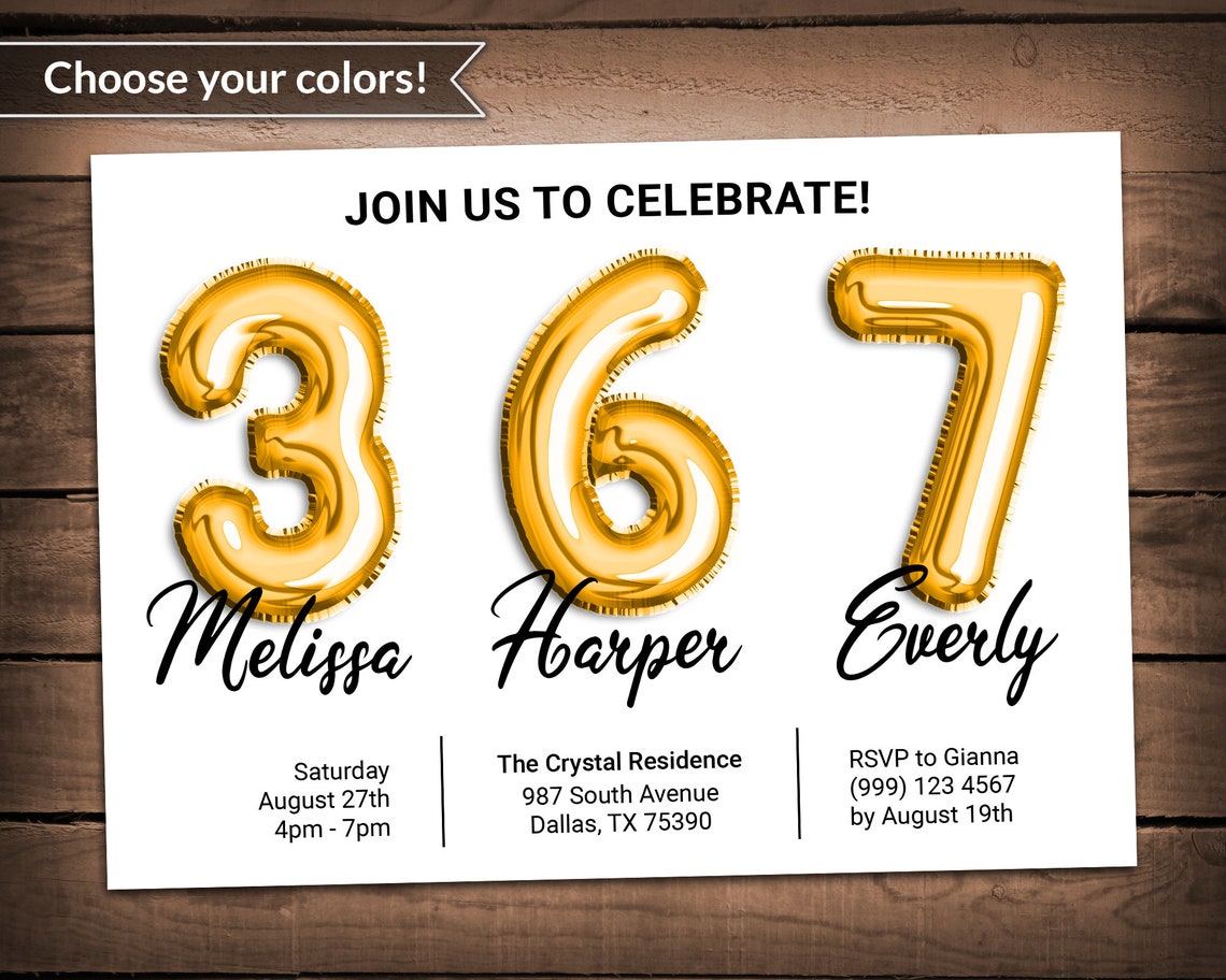 Sibling Triple Birthday Invitation Triple Birthday Party - Etsy