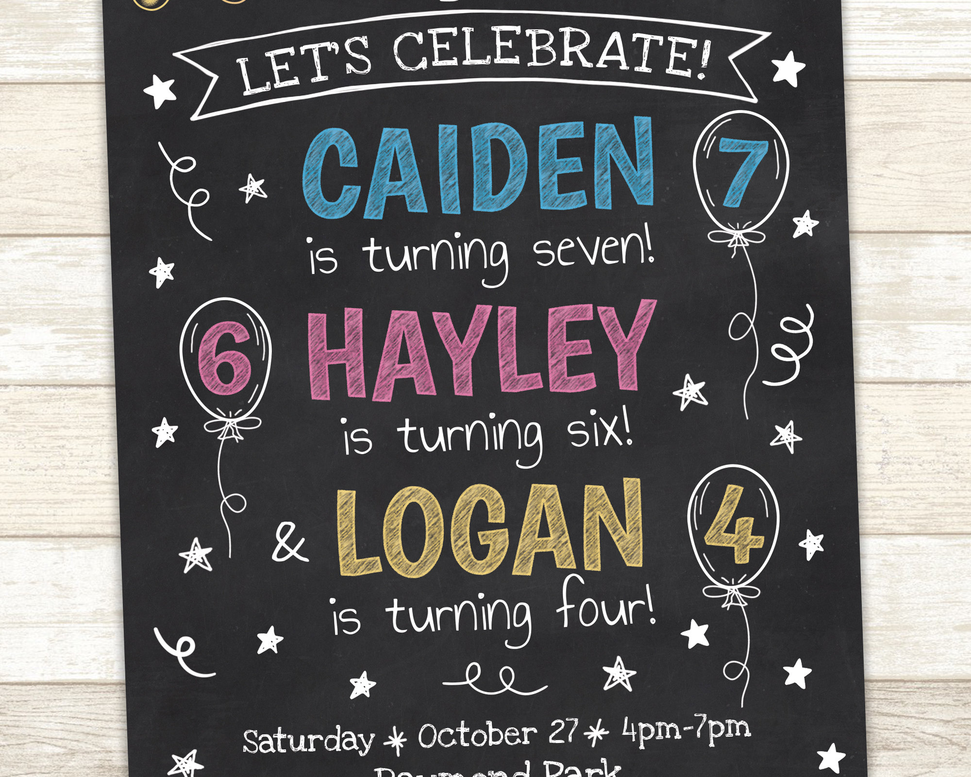 Sibling Triple Birthday Invitation Triple Birthday Party | Etsy UK