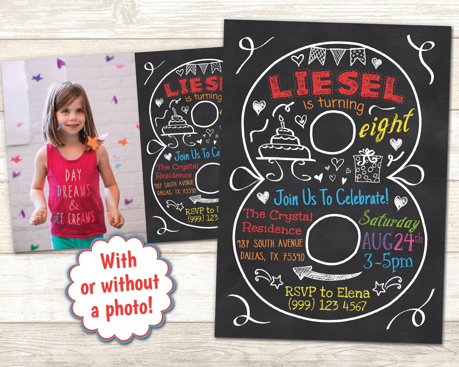 8th Birthday Party Invitation Chalkboard Invitation Eighth - Etsy