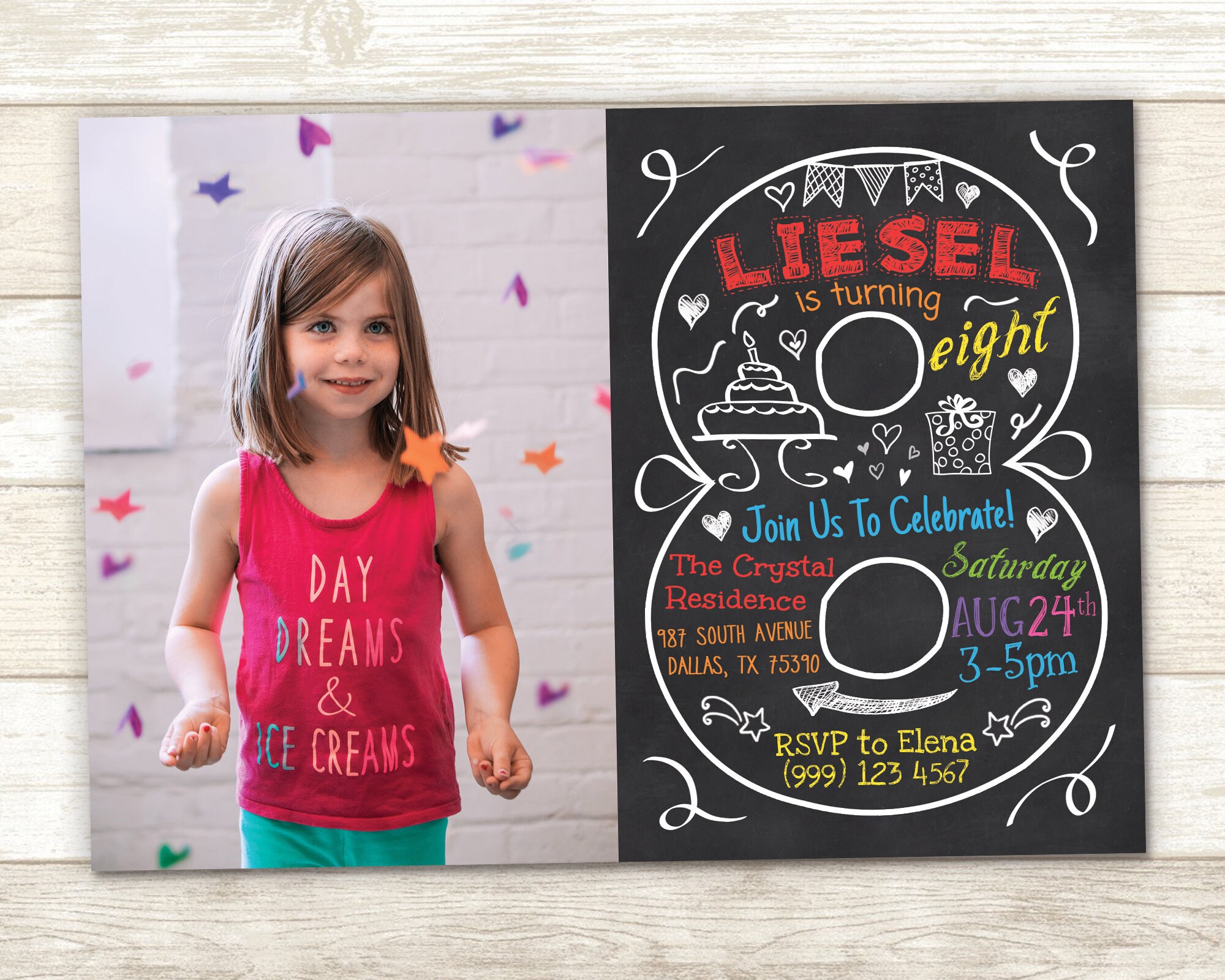 8th Birthday Party Invitation Chalkboard Invitation Eighth - Etsy