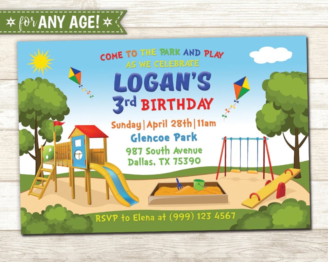 Park Birthday Party Invitation Playground Birthday Invite Park - Etsy