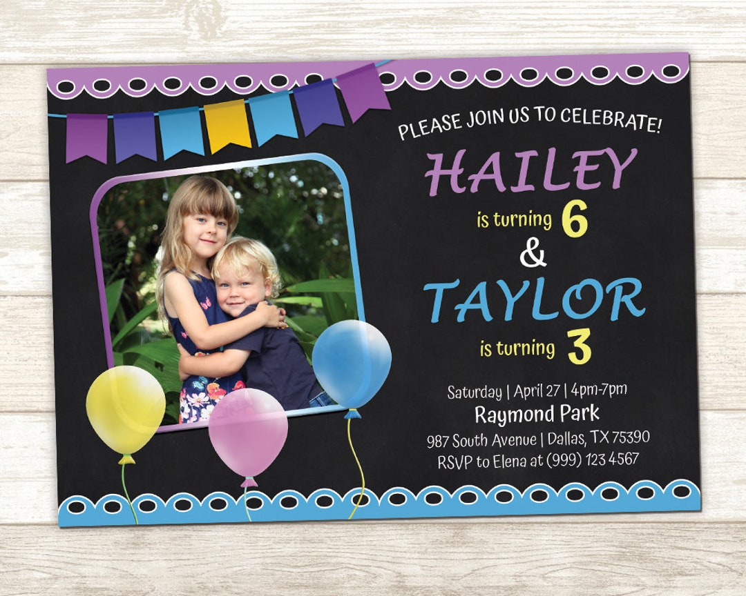 Sibling Birthday Invitation Double Birthday Party Invitation Joint ...