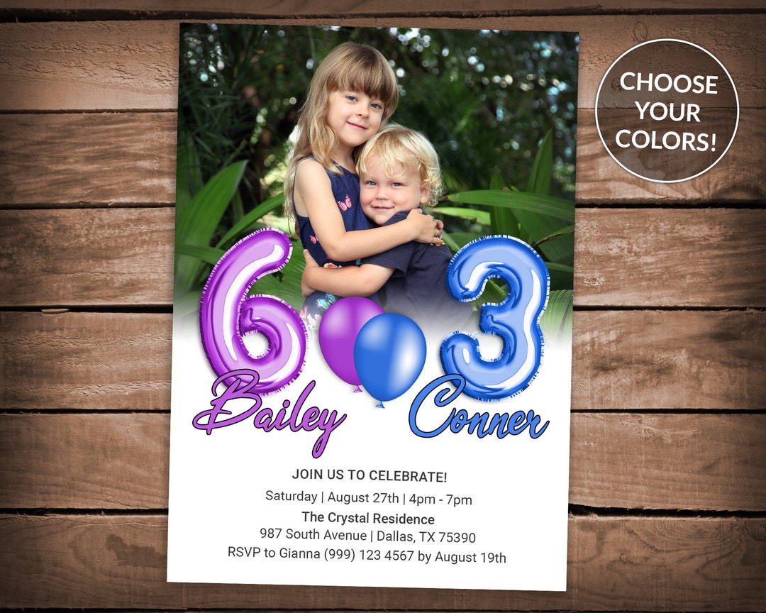 Invitación de cumpleaños para hermanos Invitación doble para fiesta de ...