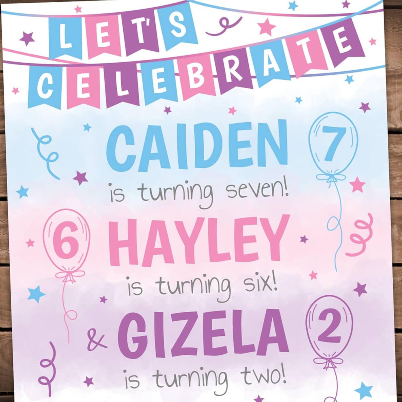 Sibling Triple Birthday Invitation Triple Birthday Party - Etsy